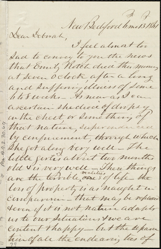 Letter from Joseph Ricketson, New Bedford, [Mass.], to Deborah Weston ...