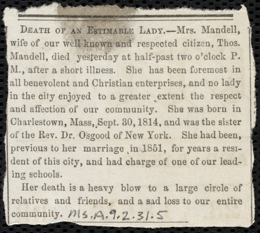 Letter from Joseph Ricketson, New Bedford, [Mass.], to Debora Weston ...