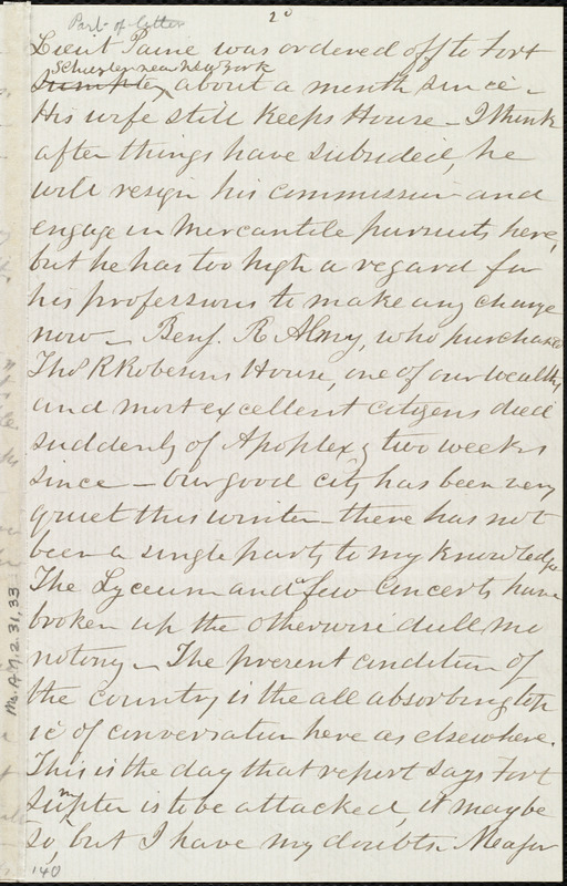 Partial letter from Joseph Ricketson, [New Bedford, Mass.], to Deborah ...