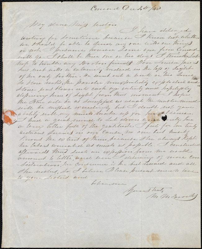 Letter from Mary Merrick Brooks, Concord, [Mass.], to Anne Warren ...