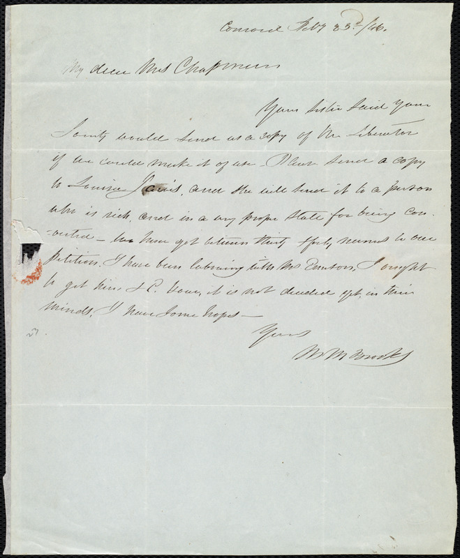 Letter from Mary Merrick Brooks, Concord, [Mass.], to Maria Weston ...