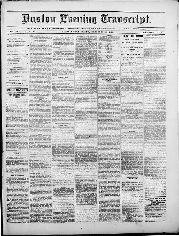 Boston Evening Transcript. September 21, 1874 - Digital Commonwealth