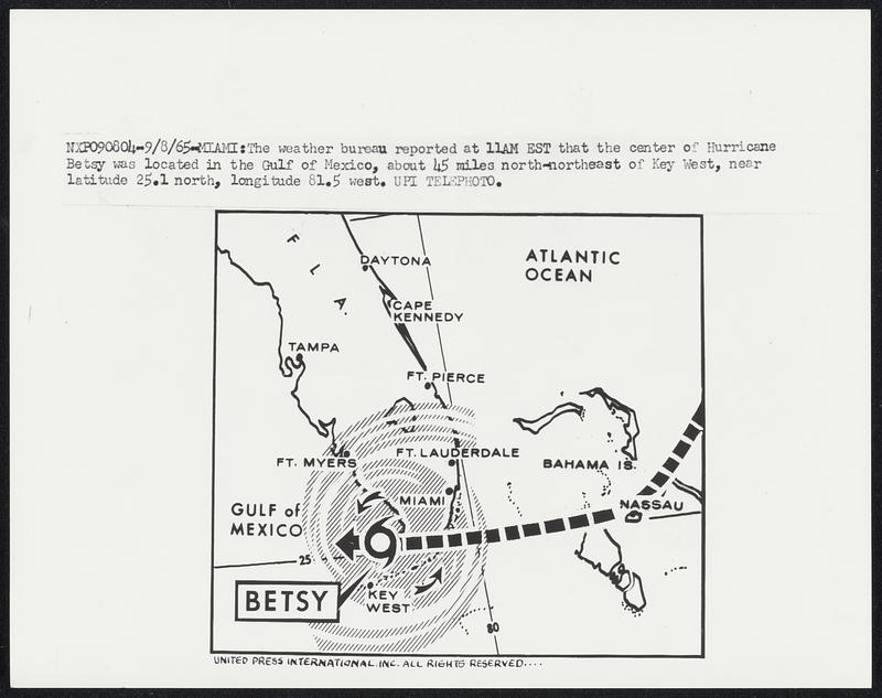 The weather bureau reported at 11AM EST that the center of Hurricane ...