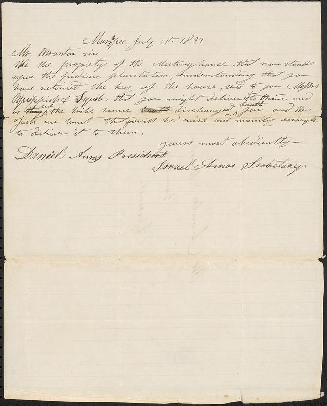 Mashpee Revolt, 1833-1834 - Letter from Daniel Amos to Charles Marston ...