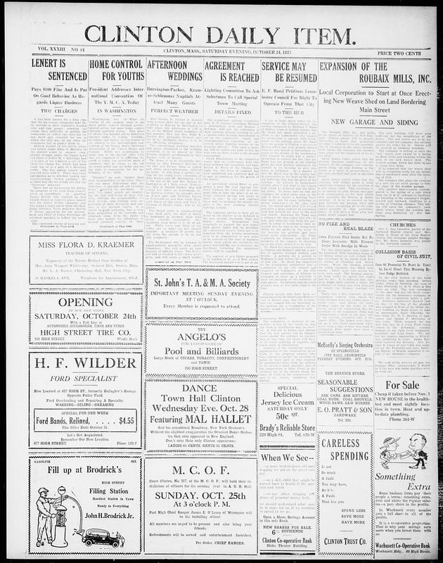 Clinton Daily Item. October 24, 1925 - Digital Commonwealth