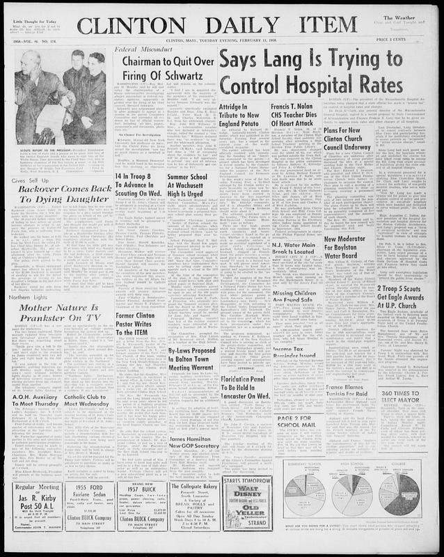 Clinton Daily Item. February 11, 1958 - Digital Commonwealth