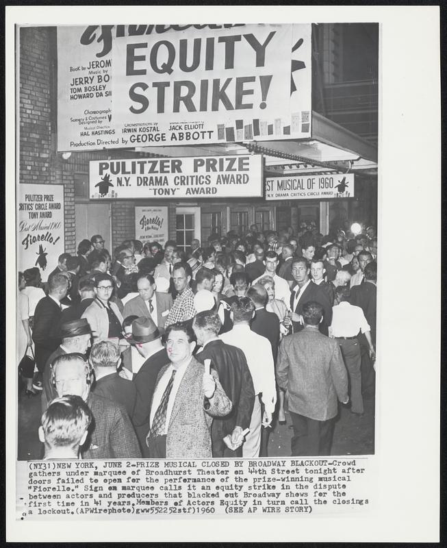 Prize Musical Closed by Broadway Blackout- Crowd gathers under marquee ...