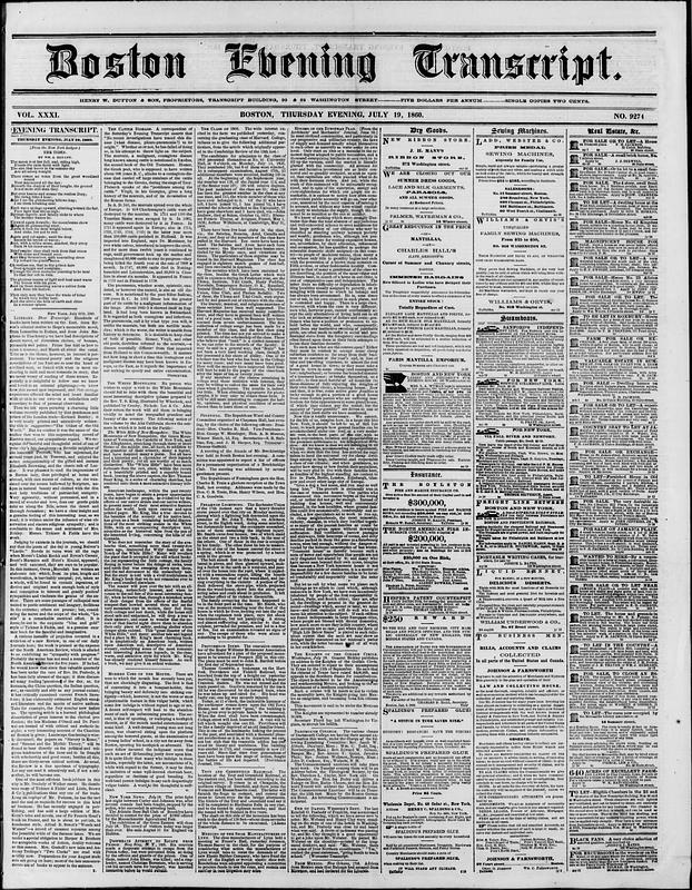 Boston Evening Transcript. July 19, 1860 - Digital Commonwealth