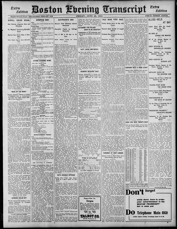 Boston Evening Transcript. June 25, 1915 - Digital Commonwealth