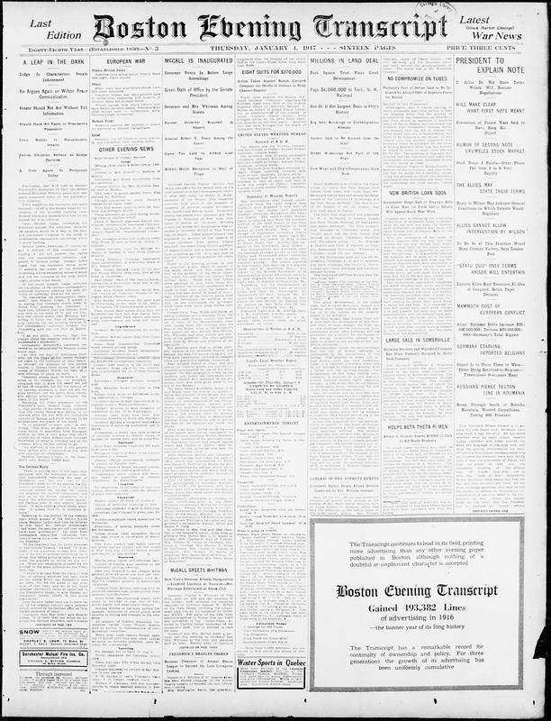 Boston Evening Transcript. January 04, 1917 - Digital Commonwealth