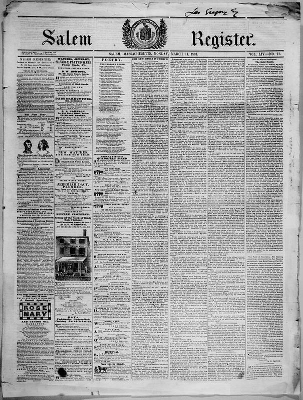 Salem Register. March 14, 1853 - Digital Commonwealth