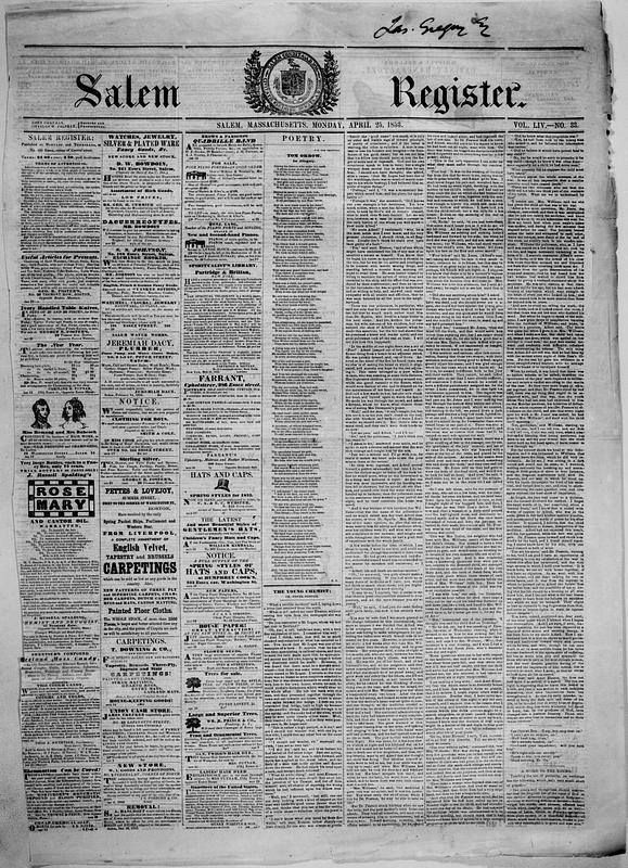 Salem Register. April 25, 1853 - Digital Commonwealth