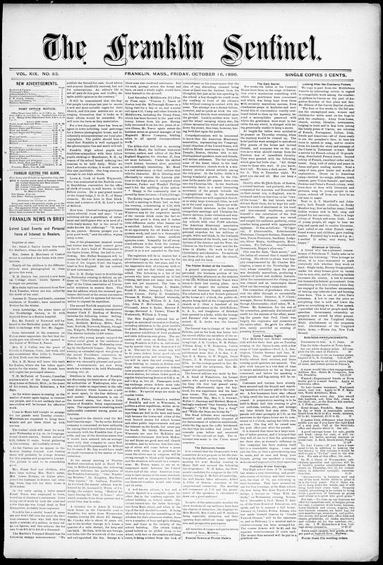The Franklin Sentinel. October 16, 1896 - Digital Commonwealth
