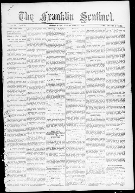The Franklin Sentinel. May 24, 1904 - Digital Commonwealth