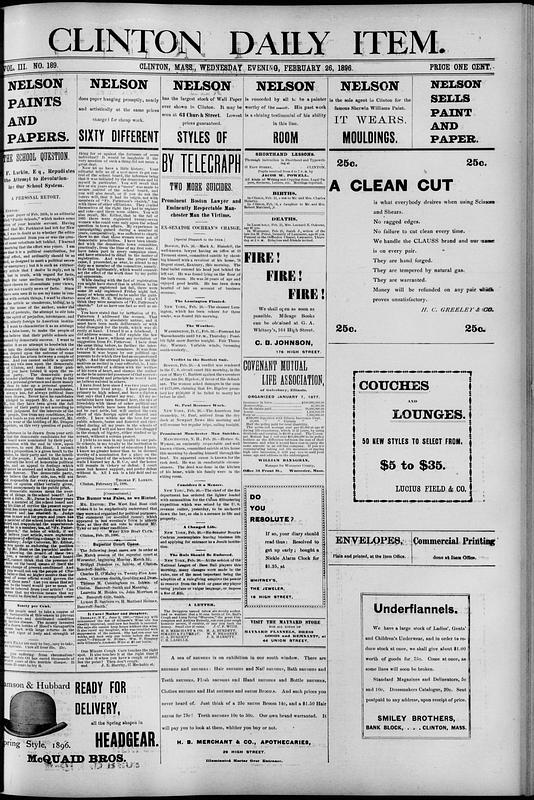 Clinton Daily Item. February 26, 1896 - Digital Commonwealth