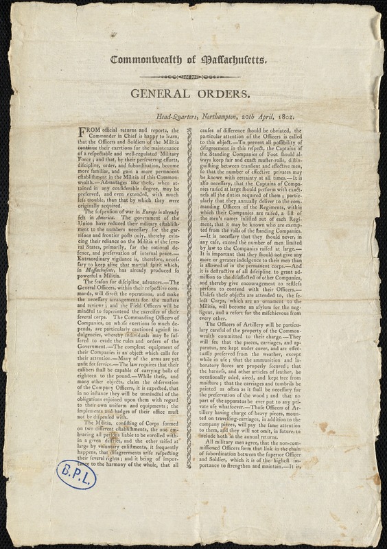 General orders from state headquarters regarding military service ...