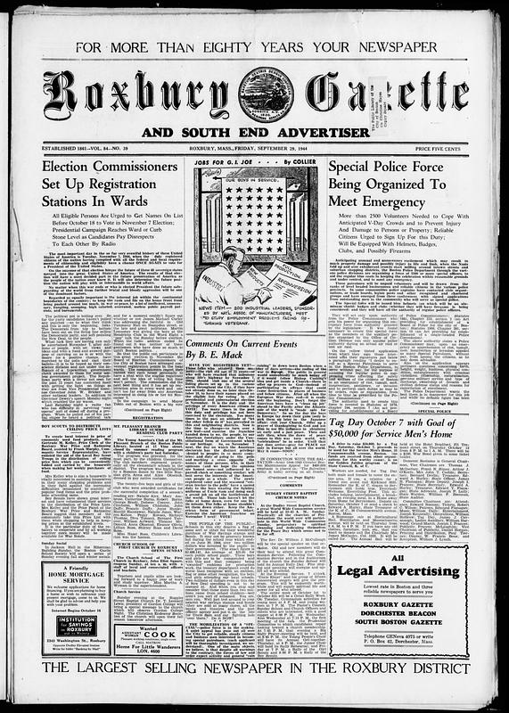 Roxbury Gazette and South End Advertiser. September 29, 1944 - Digital ...