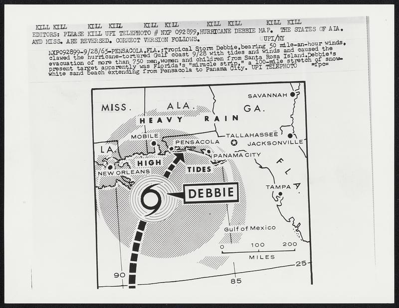 Tropical Storm Debbie, bearing 50 mile-an-hour winds, clawed the ...