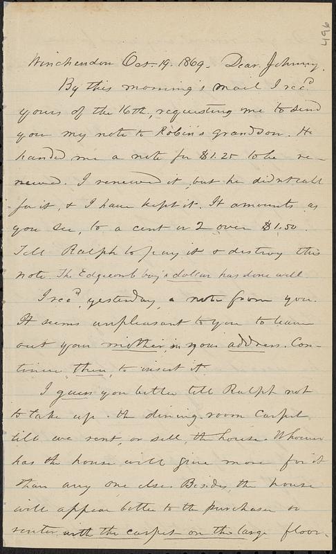 Letter from Zadoc Long to John D. Long, October 19, 1869 - Digital ...