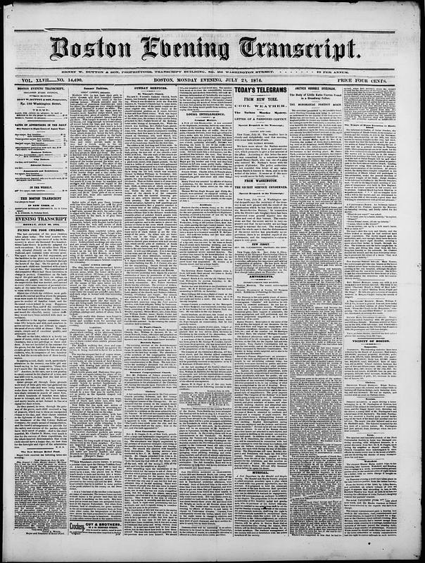 Boston Evening Transcript. July 20, 1874 - Digital Commonwealth