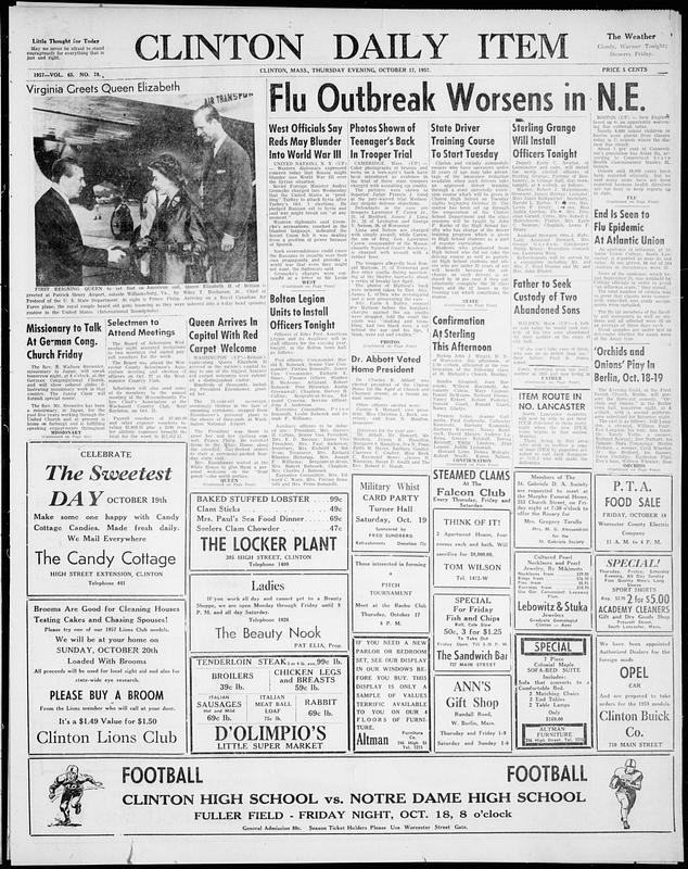 Clinton Daily Item. October 17, 1957 - Digital Commonwealth