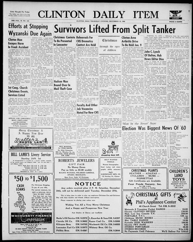 Clinton Daily Item. December 22, 1960 - Digital Commonwealth