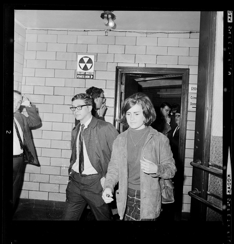 People leaving the Maurice Tobin Memorial Building - Digital Commonwealth