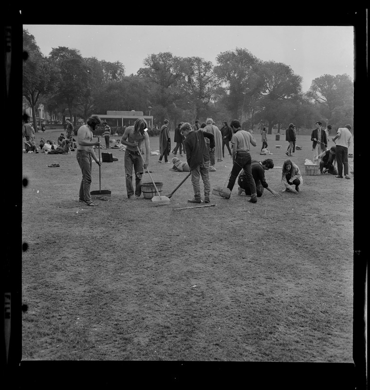 People raking in the Boston Common - Digital Commonwealth
