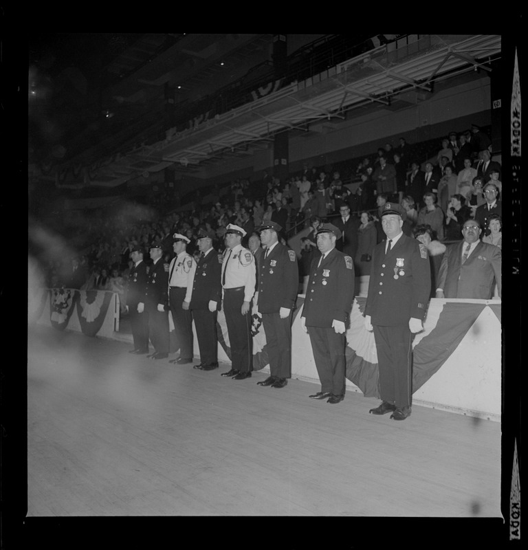 Group of patrolman standing during a ceremony at the Policemen's Ball ...