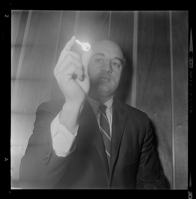 Former Lt. Gov. Francis Bellotti with key he claims fits all locks in ...