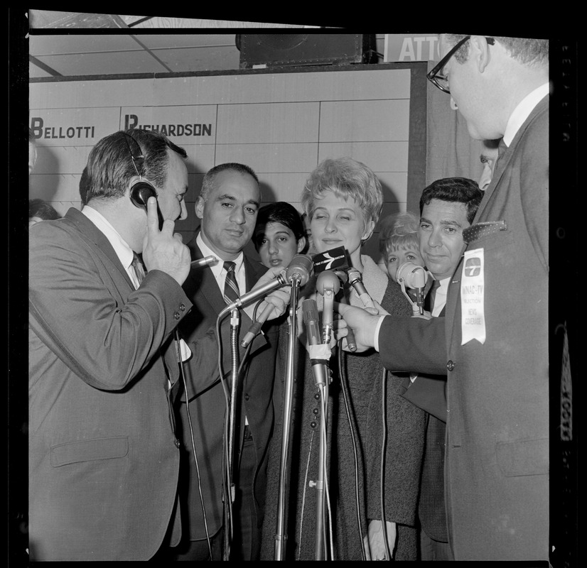 Francis X. Bellotti and his wife Margarita speaking with reporters ...