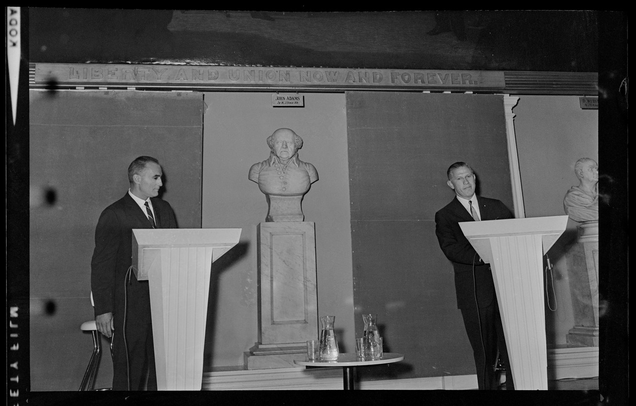 Lt. Gov. Francis X. Bellotti and former Gov. Volpe during the debate ...