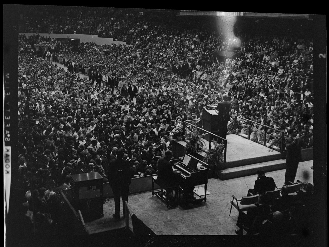 View of the filled Boston Garden during evangelist Dr. Billy Graham's ...