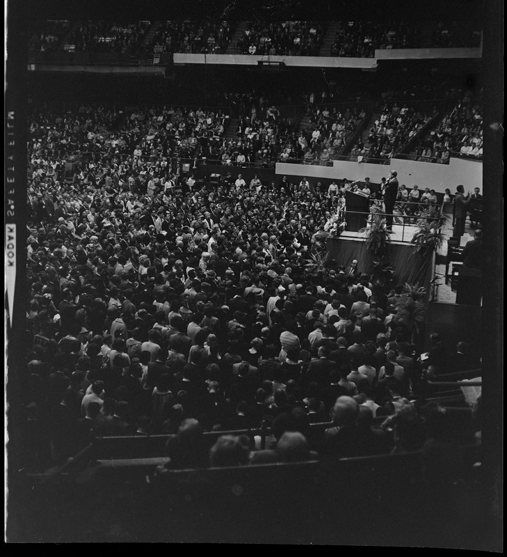 View of the filled Boston Garden during evangelist Dr. Billy Graham's ...