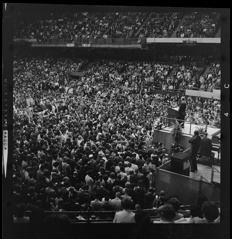 View of the filled Boston Garden during evangelist Dr. Billy Graham's ...