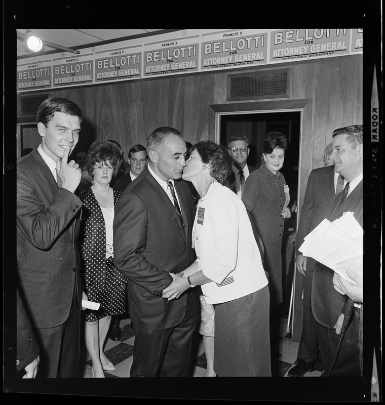 Former Lt. Gov. Francis Bellotti receives a kiss from a woman after ...