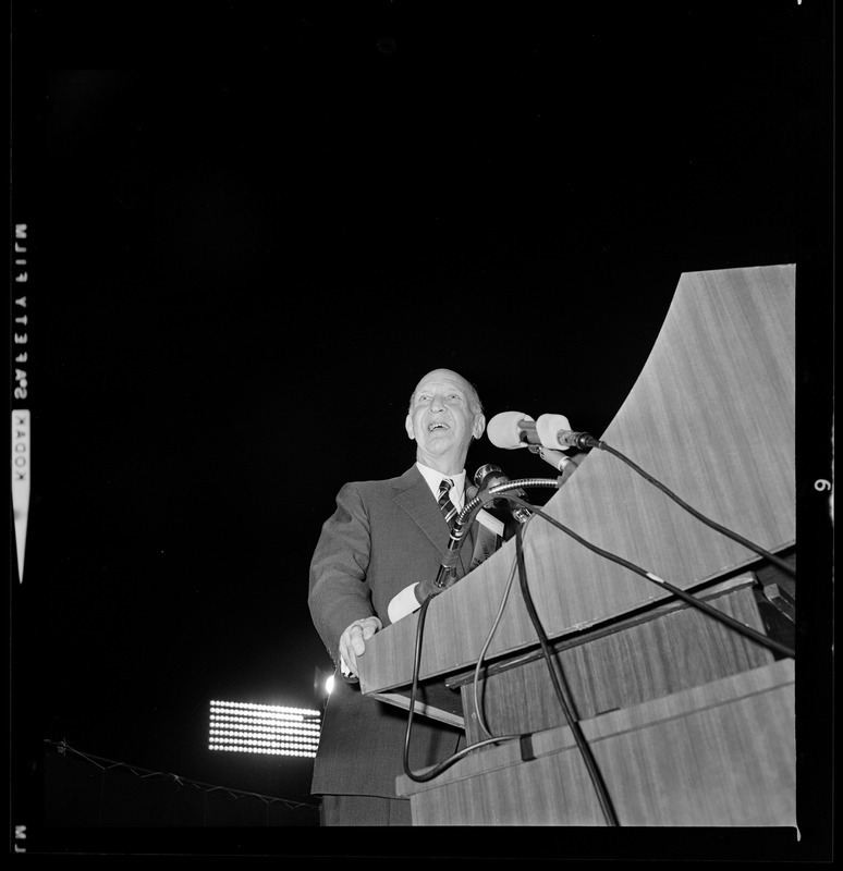 Man addressing the crowd at Fenway Park - Digital Commonwealth
