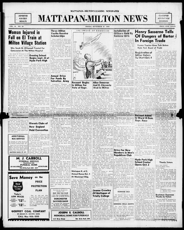 Mattapan-Milton News, September 27, 1940 - Digital Commonwealth