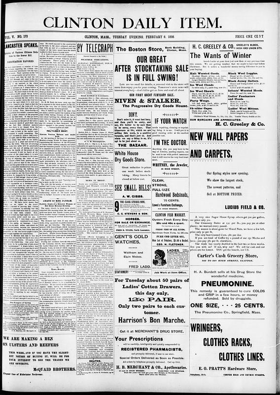 Clinton Daily Item. February 08, 1898 - Digital Commonwealth