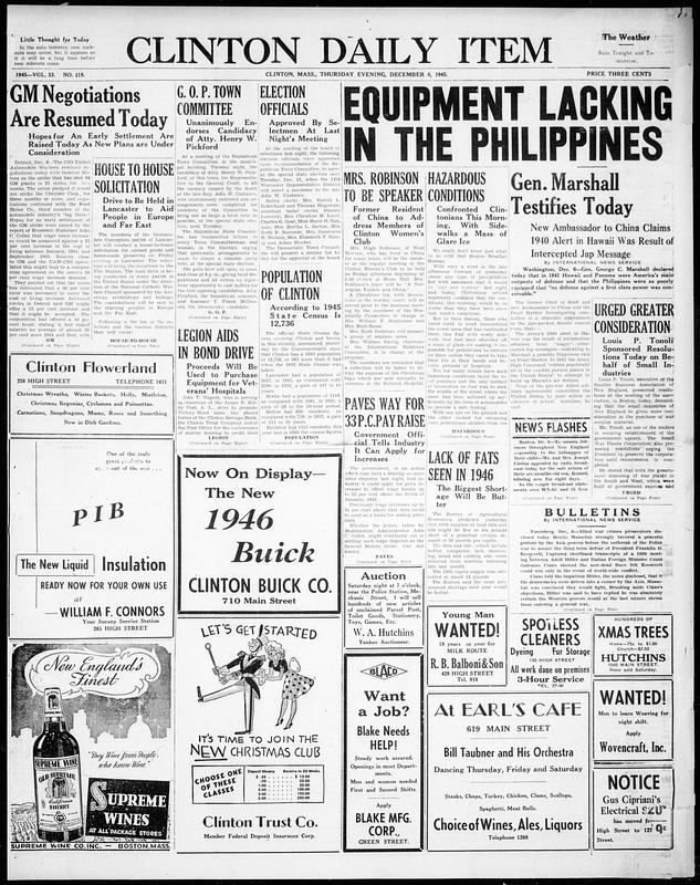 Clinton Daily Item. December 06, 1945 - Digital Commonwealth
