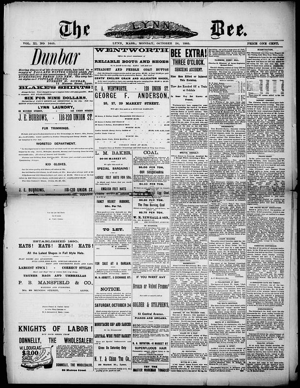 The Lynn Bee. October 26, 1885 - Digital Commonwealth