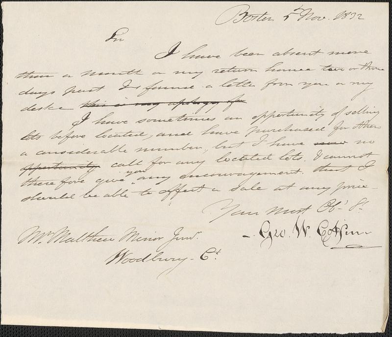George Coffin to Mathew Minor, 5 November 1832 - Digital Commonwealth