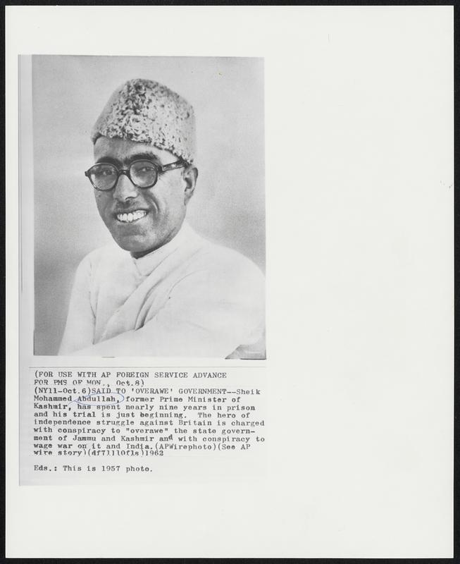 Said to 'Overawe' Government--Sheik Mohammed Abdullah, former Primer ...