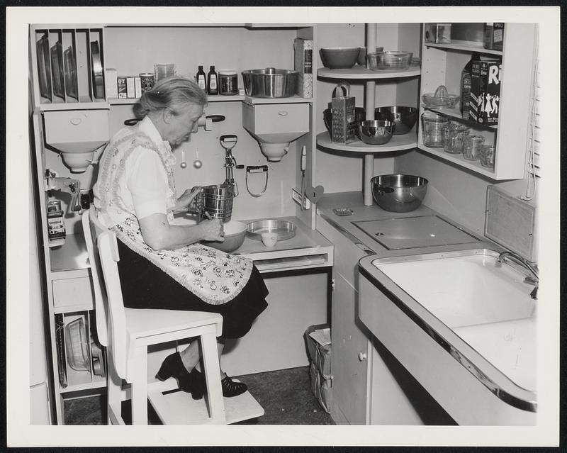 Kitchen Work Made Easier. Model kitchen for minimum housework exhibited ...