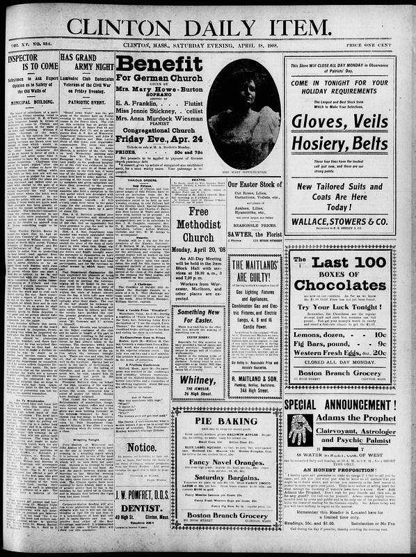 Clinton Daily Item. April 18, 1908 - Digital Commonwealth