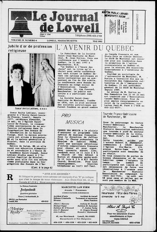 Le Journal de Lowell. May 01, 1993 - Digital Commonwealth