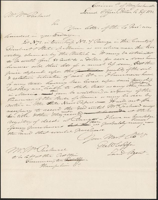 George Coffin to William Packard, 14 September 1832 - Digital Commonwealth