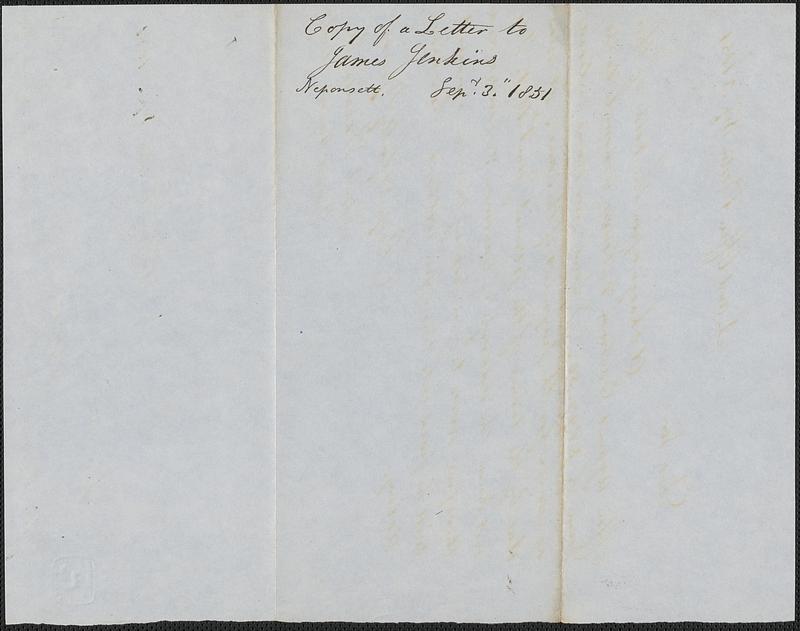 Copy of a letter from Samuel Warner to James Jenkins, 3 September 1852 ...