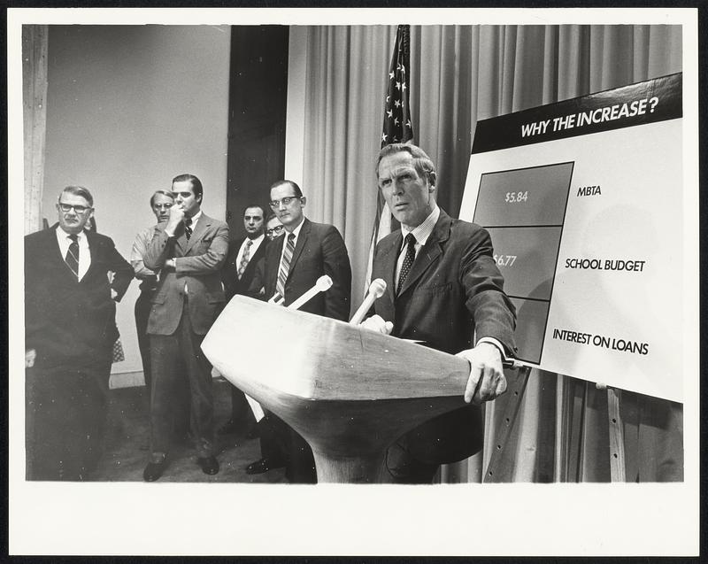 Mayor White with advisors during press conference on tax increase ...