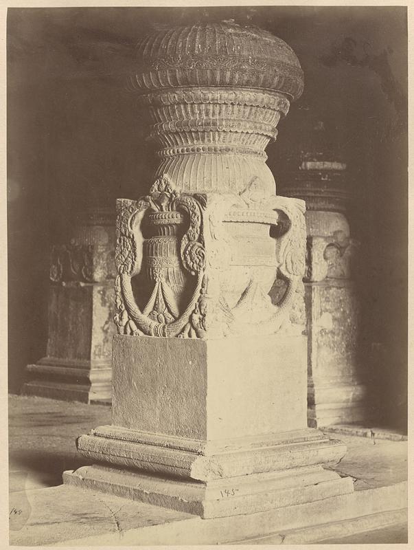 Indra Sabha [Close view of base of pillar on upper floor in Jain Cave ...